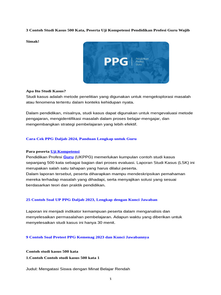 Contoh Studi Kasus PPG 500 Kata SD | PDF