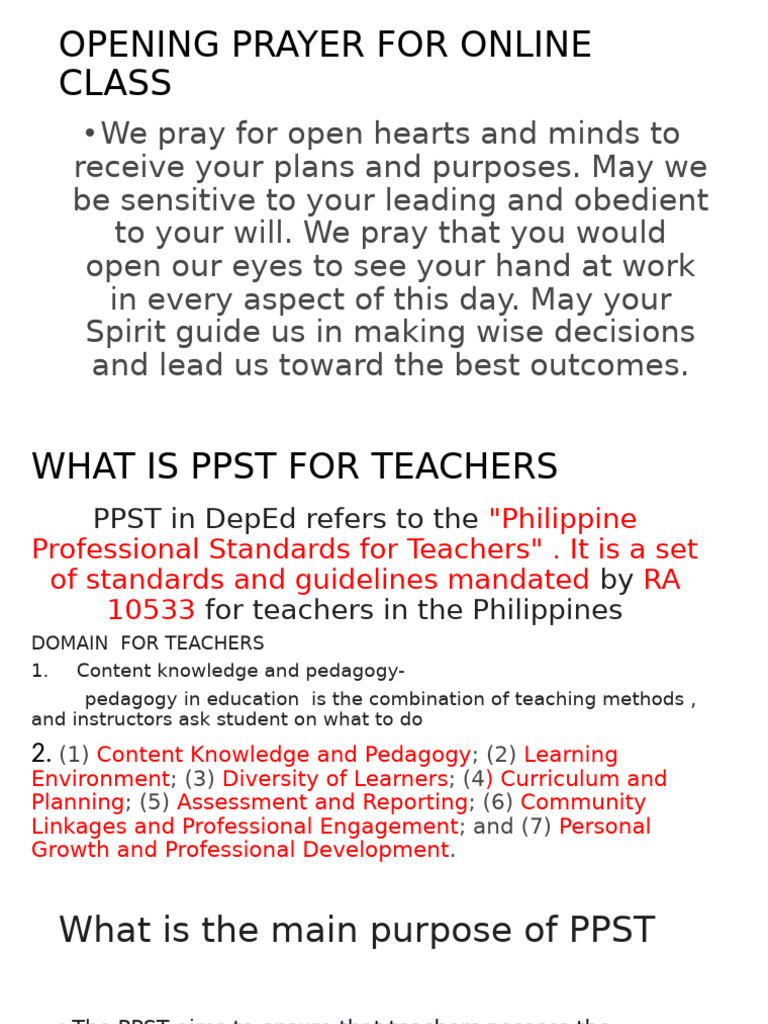 Opening Prayer and PPST Overview | PDF | Teachers | Pedagogy