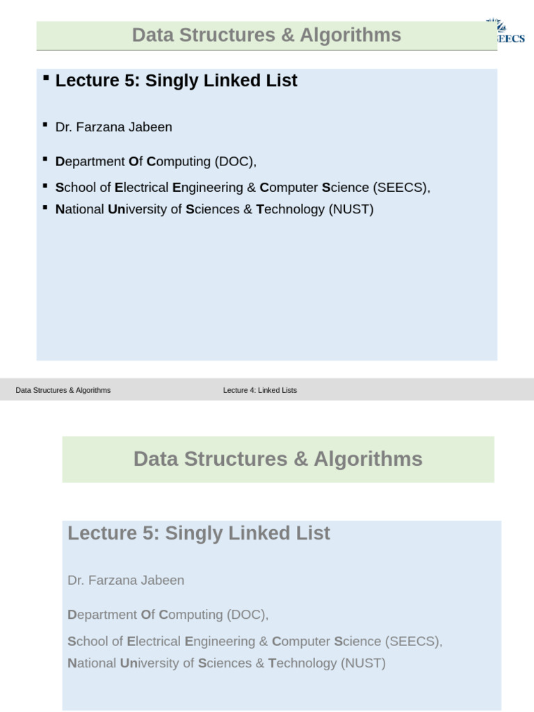 Lecture 4 Singly Linked List Pdf Pointer Computer Programming