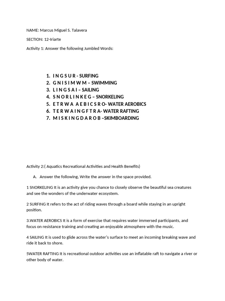 Act 1 Aquatics 4th Quarter | PDF | Science & Mathematics