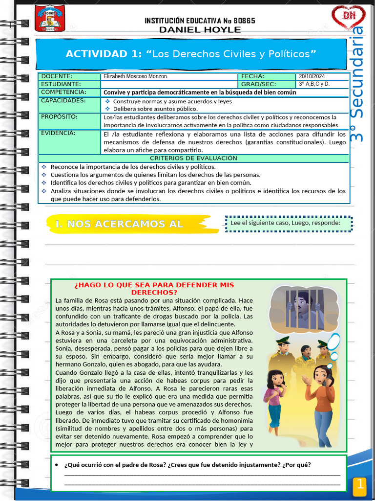 3° DPCC - Actv.01-Unid.7 2024 | PDF | Derechos humanos | Democracia