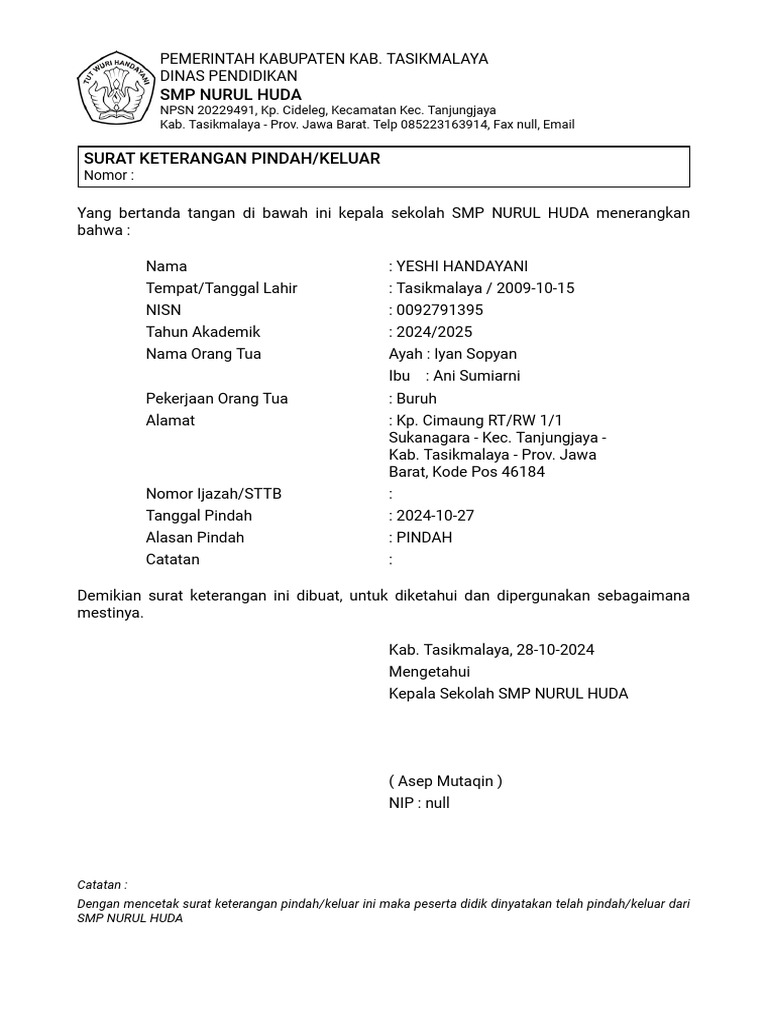 Surat Pindah Yeshi | PDF