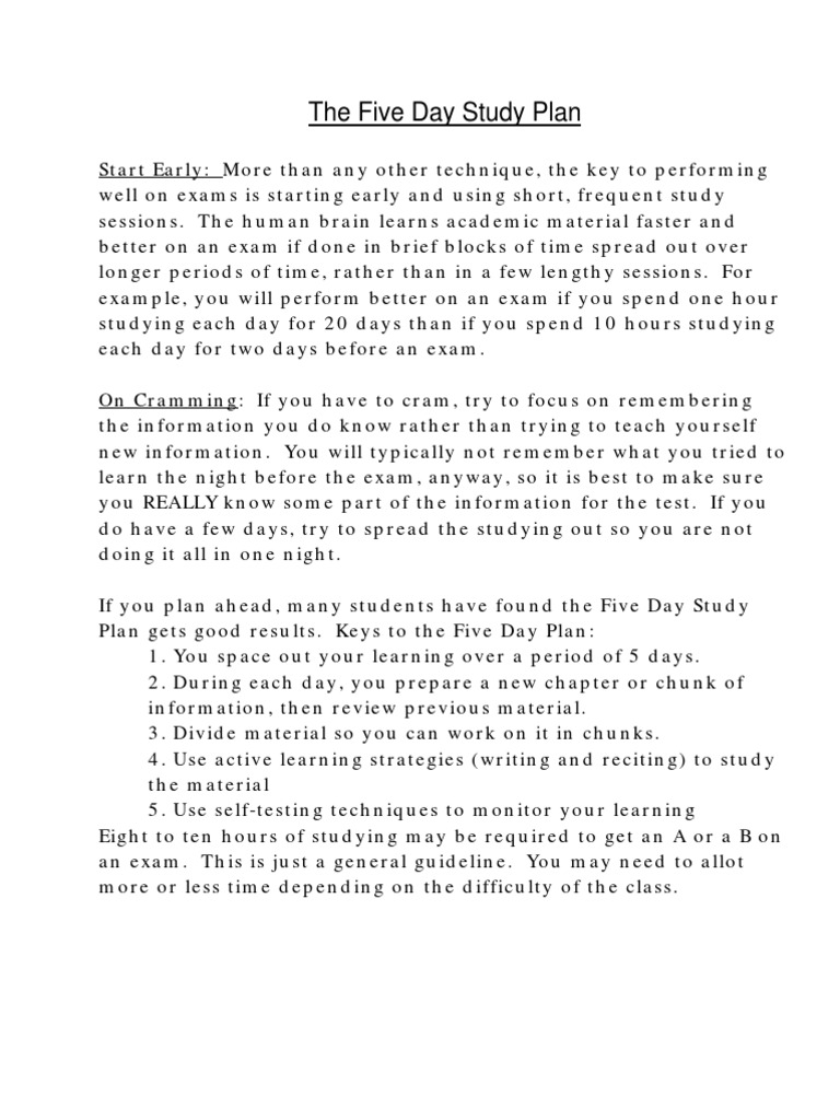Five Day Study Plan | PDF