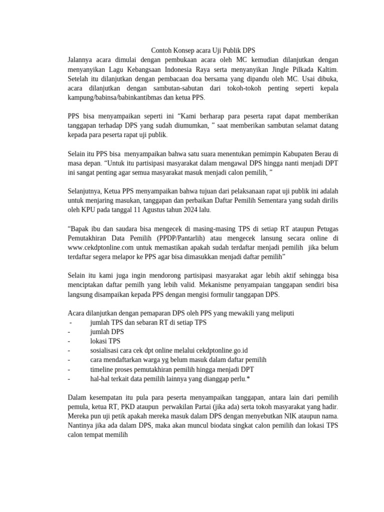 Contoh Konsep Acara Uji Publik DPS | PDF | Politik | Hukum
