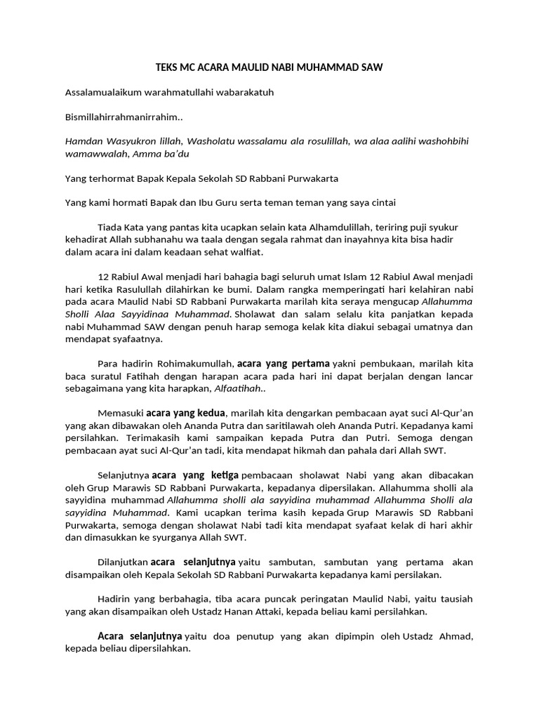 TEKS MC Acara Maulid Nabi Muhammad SAW | PDF