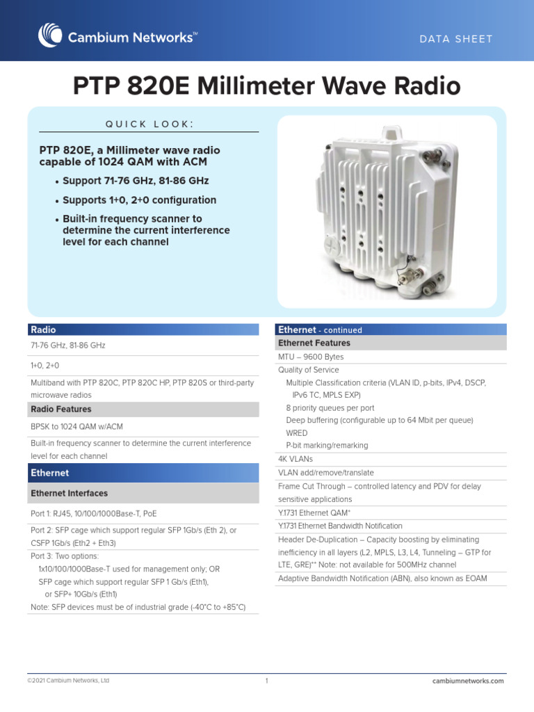 Cambium Networks Data Sheet PTP 820E | PDF | Computer Engineering ...