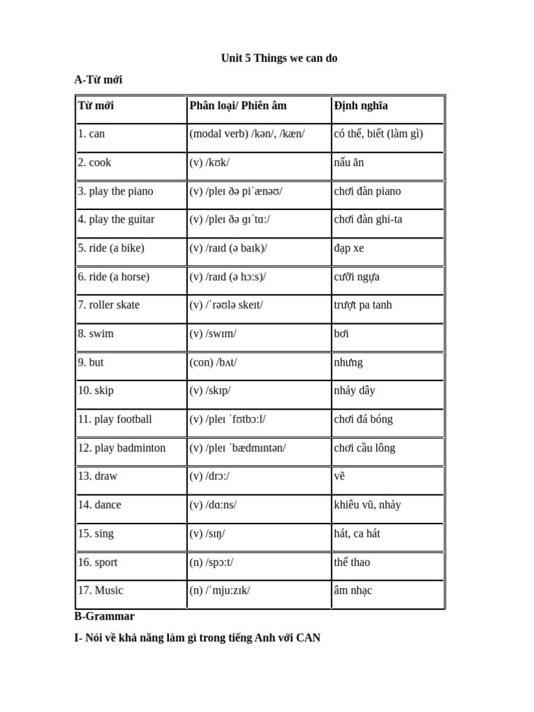 Unit 5 Things We Can Do | PDF