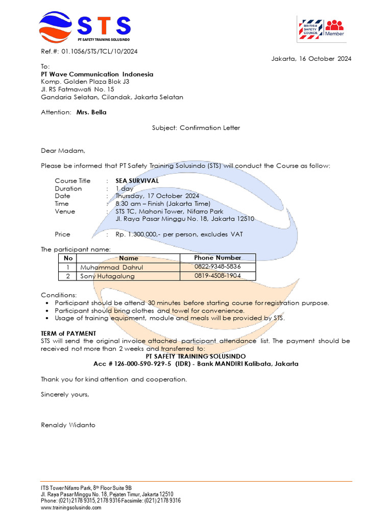 SRT 01-1056-1700 CONFIRMATION SS - WAVE COMMUNICATION INDONESIA | PDF