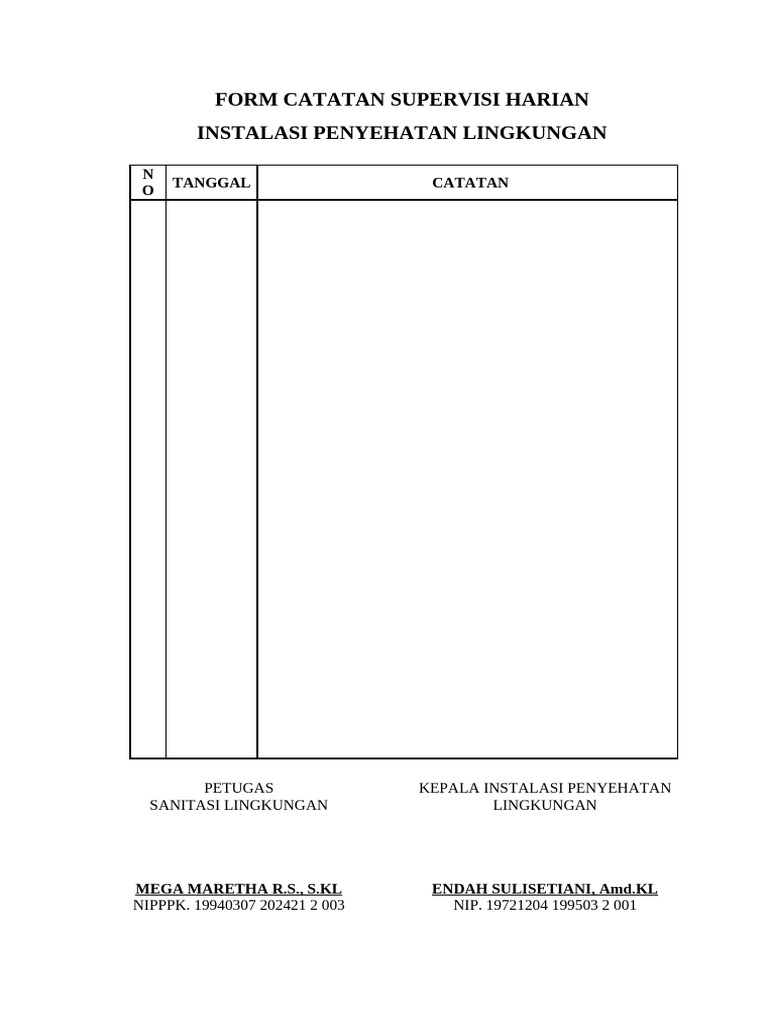 Form Catatan Supervisi Harian | PDF