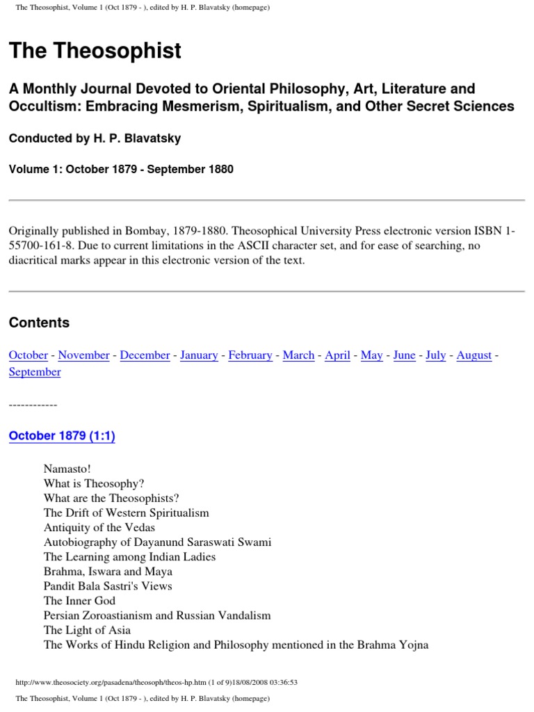 The Theosophist, Volume 1 (Oct 1879 - Sep 1880 ), Edited by H. P ...