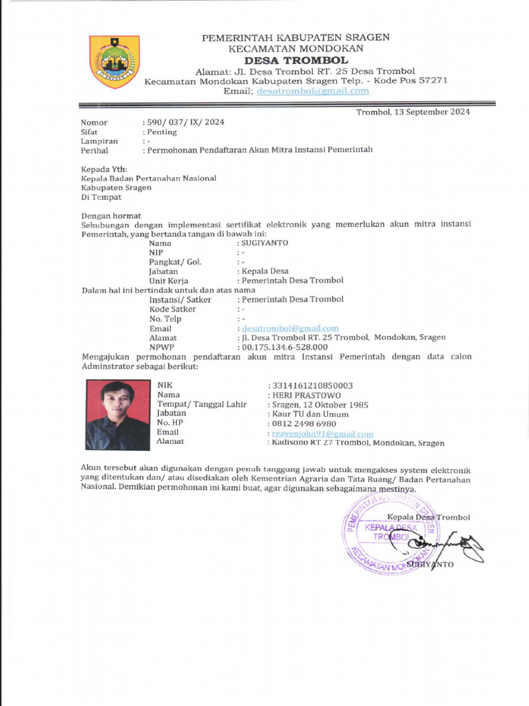 Permohonan Admin Trombol Mondokan | PDF Permohonan Admin Trombol Mondokan | PDF