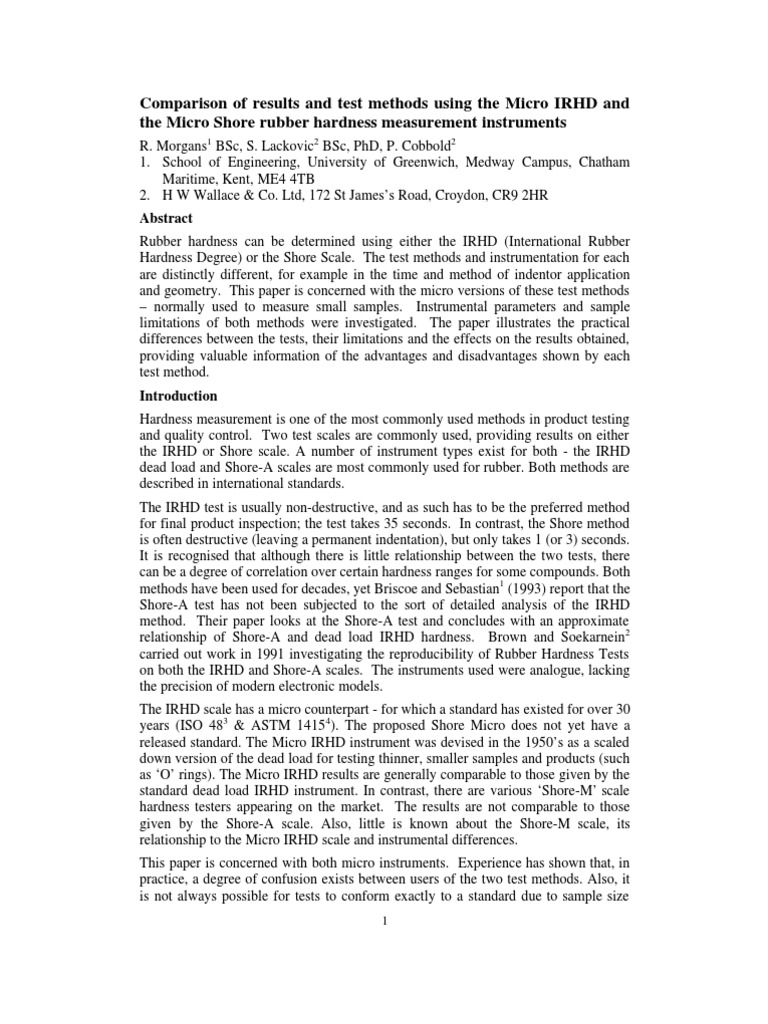 Comparison of Results and Test Methods Using The Micro IRHD and The ...