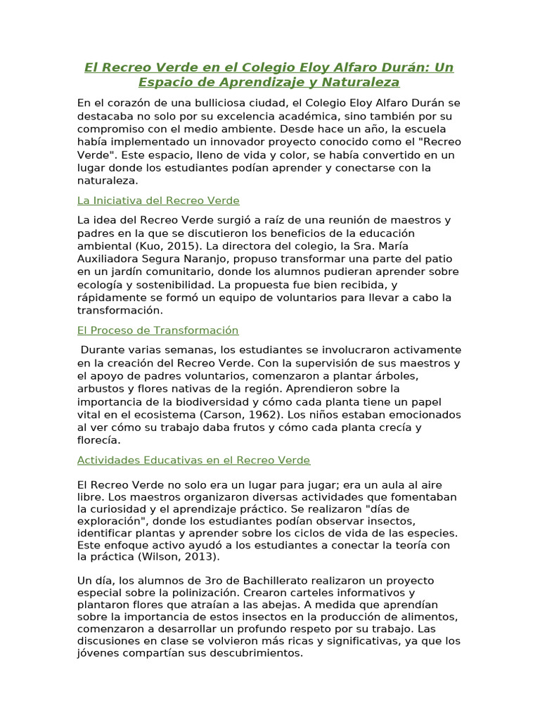 Recreo Verde: Aprendizaje y Naturaleza | PDF | Entorno natural