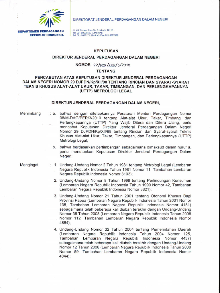 Kep Dirjen No. 22 TTG SK Pencabutan SK Dirjen PDN No. 29 | PDF