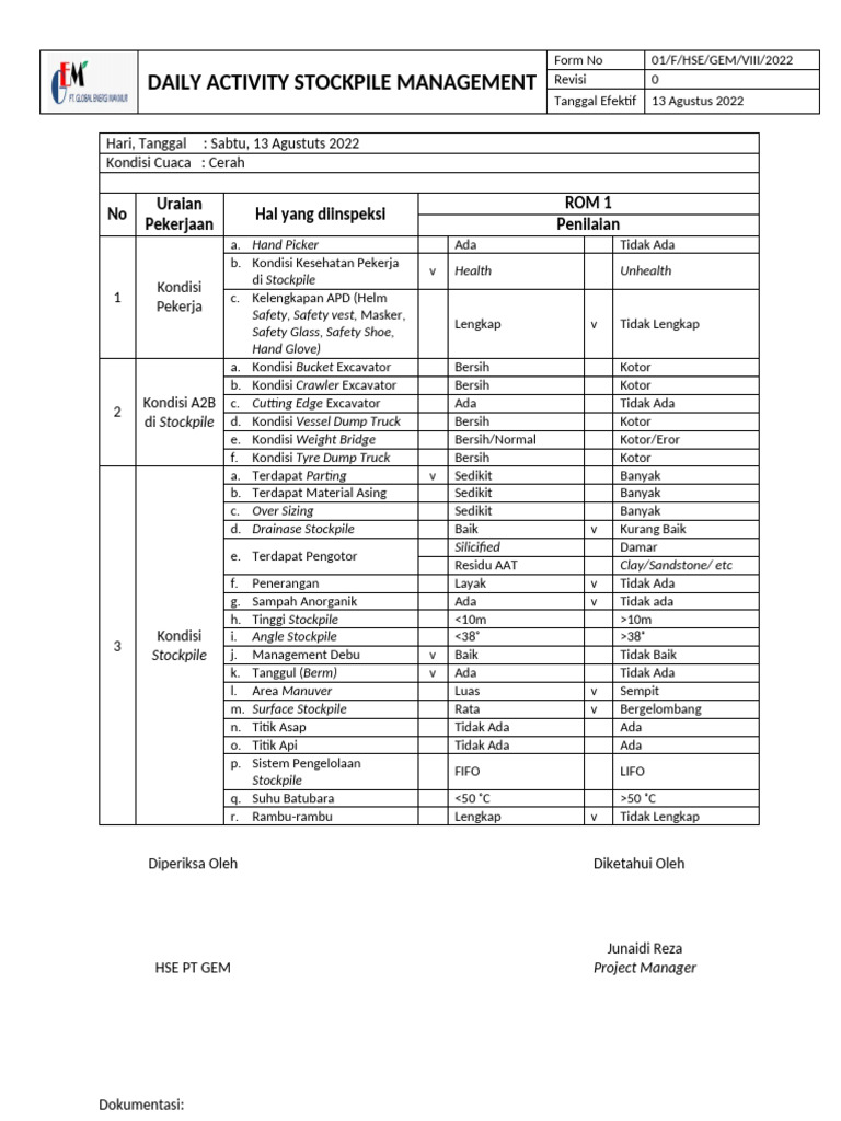Inspeksi STOCKPILE | PDF