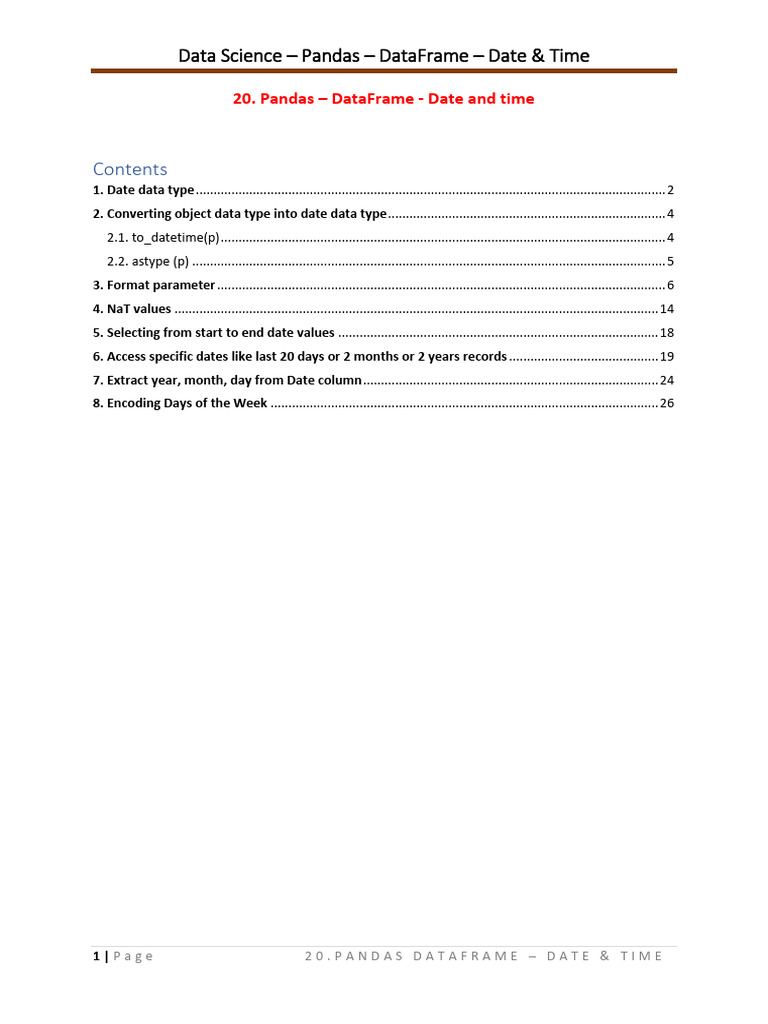 Pandas Dataframe Date And Time Operations Pdf Comma Separated Values Parameter
