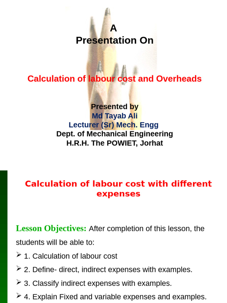 Calculation of Labour Cost With Different Expenses | PDF | Expense ...