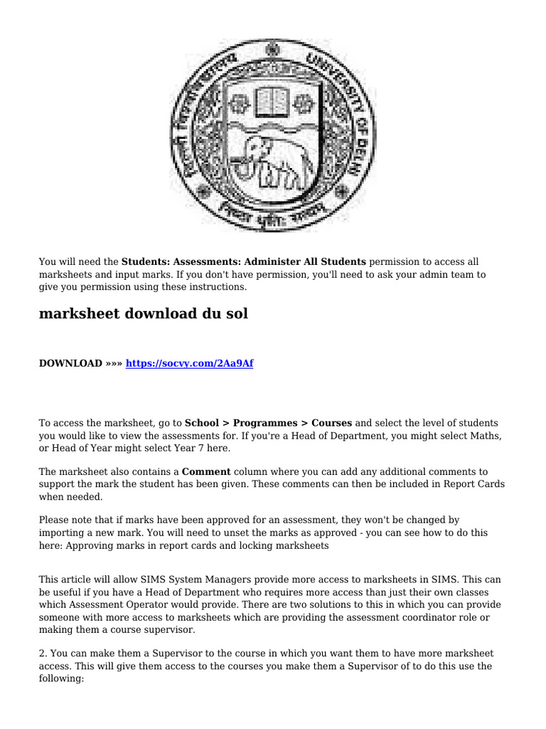 Marksheet Download Du Sol | PDF