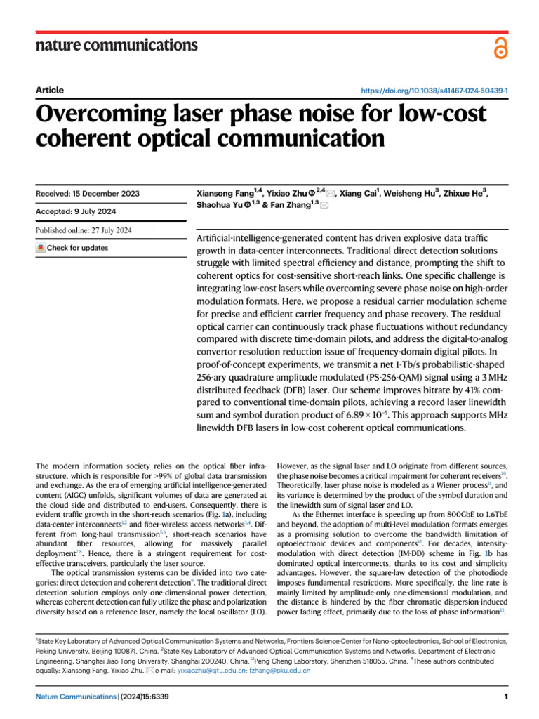 Overcoming laser phase noise for low-cost | PDF | Modulation | Fiber Optic Communication