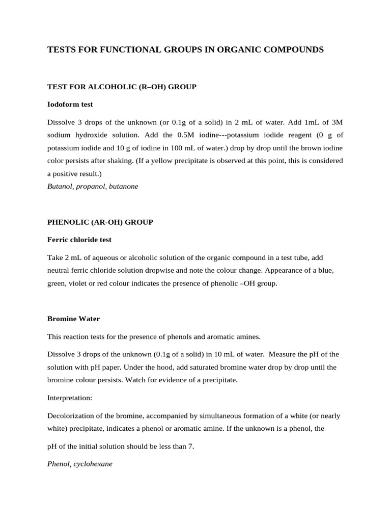 FST 113 - Tests For Functional Groups in Organic Compounds | PDF ...