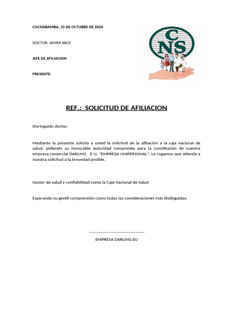 SOLICITUD DE AFILIACION CNS | PDF