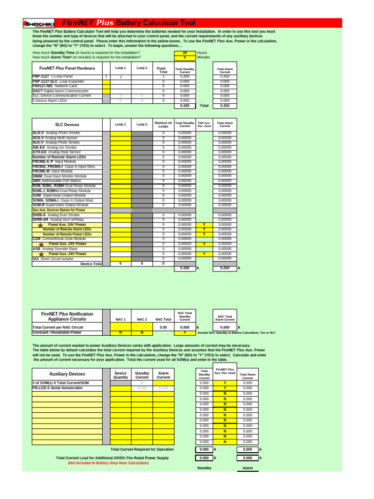 Hochiki Firenet Plus Battery Calculator v1!10!8537916204 | PDF | Input/Output | Power Supply