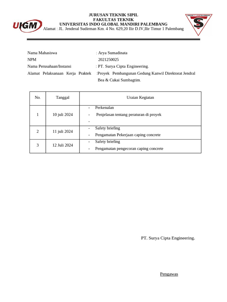Catatan Kegiatan Aryaa | PDF