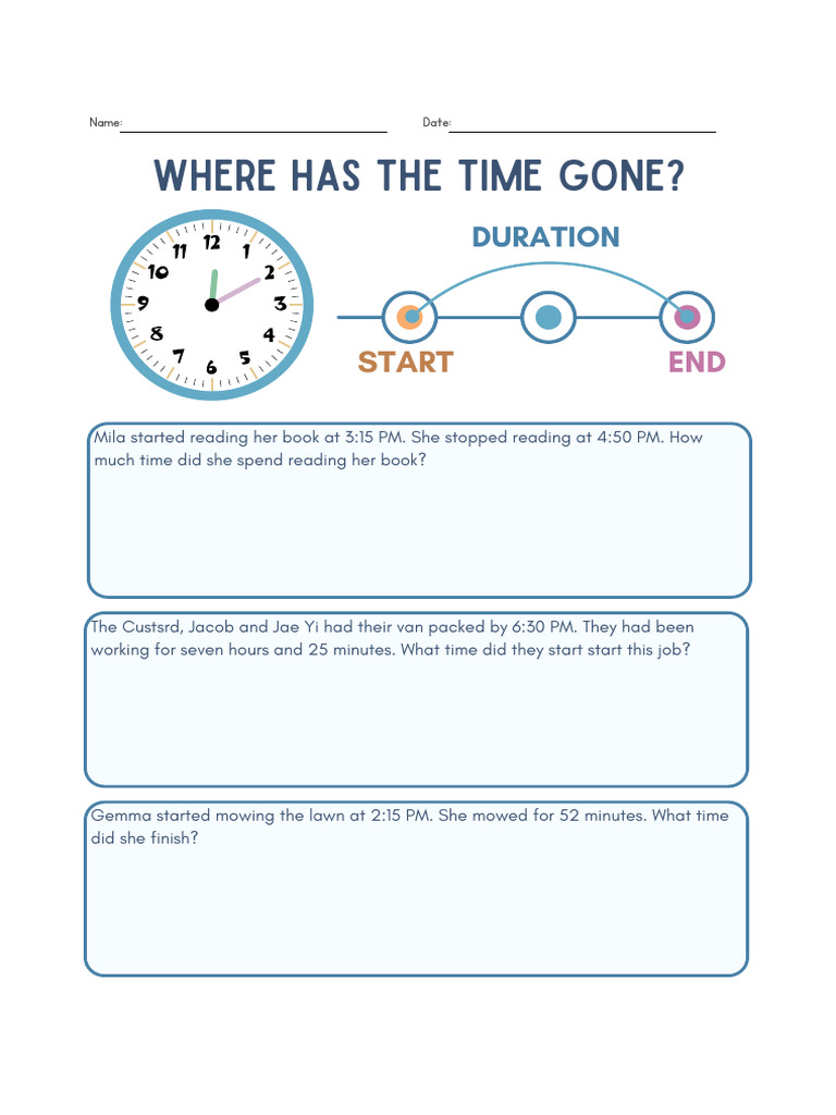 Elapsed Time Math Worksheet | PDF