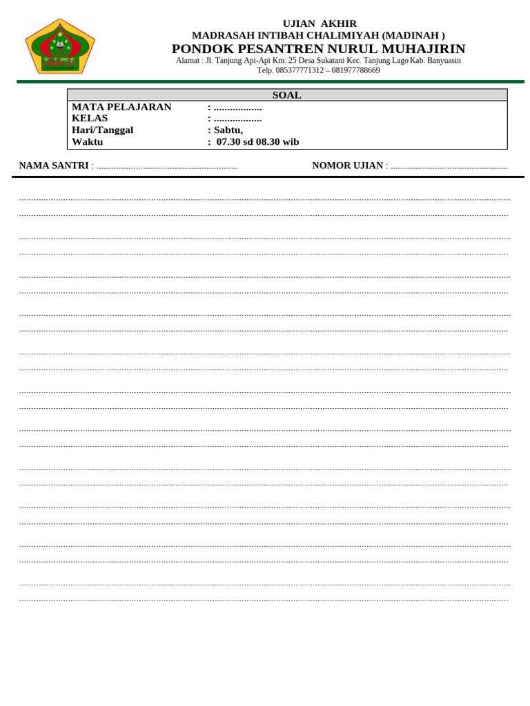 Kop Soal Ujian Akhir Pondok 2024 | PDF