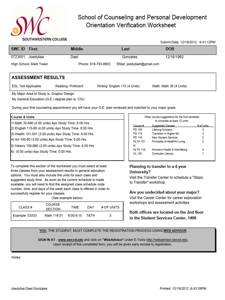 Orientation Verification Worksheet | PDF