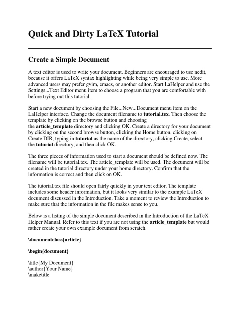 Quick and Dirty LaTeX Tutorial | PDF | Te X | Text