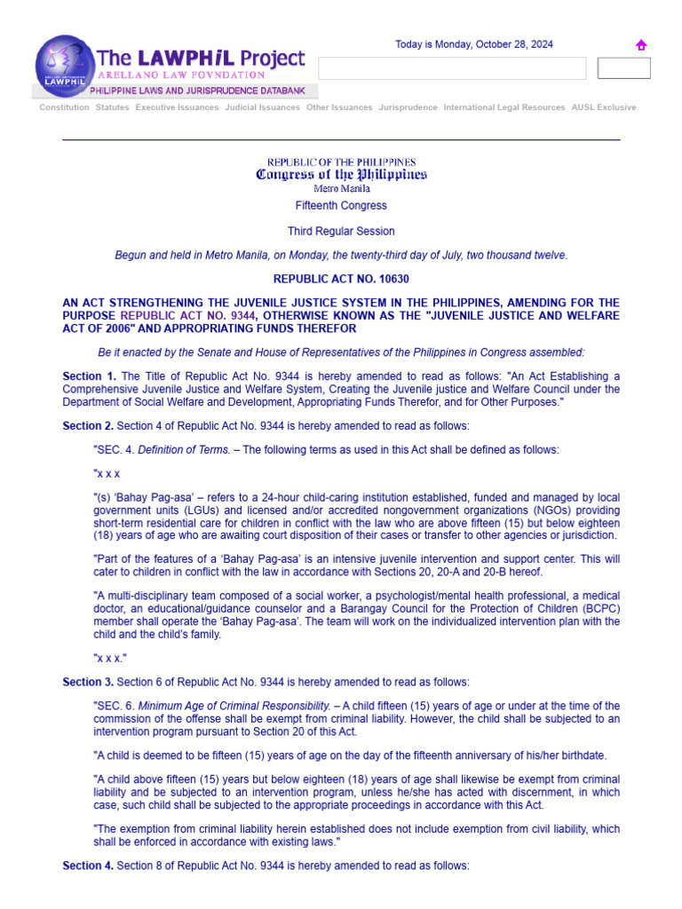 RA No. 10630 Amending RA 9344 | PDF | Crimes | Crime & Violence