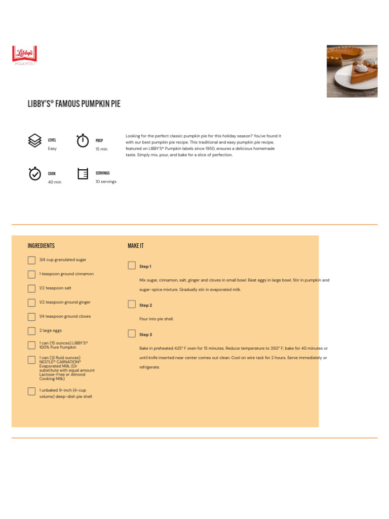 LIBBY'S® Famous Pumpkin Pie - LIBBY'S® | PDF