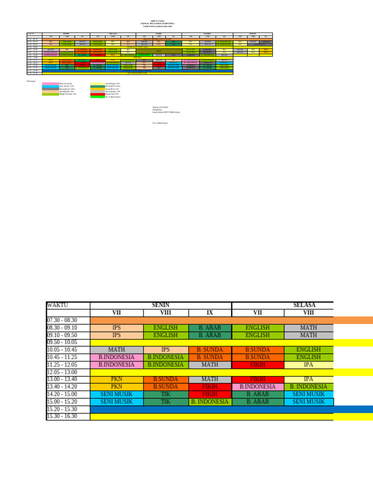 Jadwal Pelajaran SMP Tp. 2024-2025 Revisi Fix | PDF