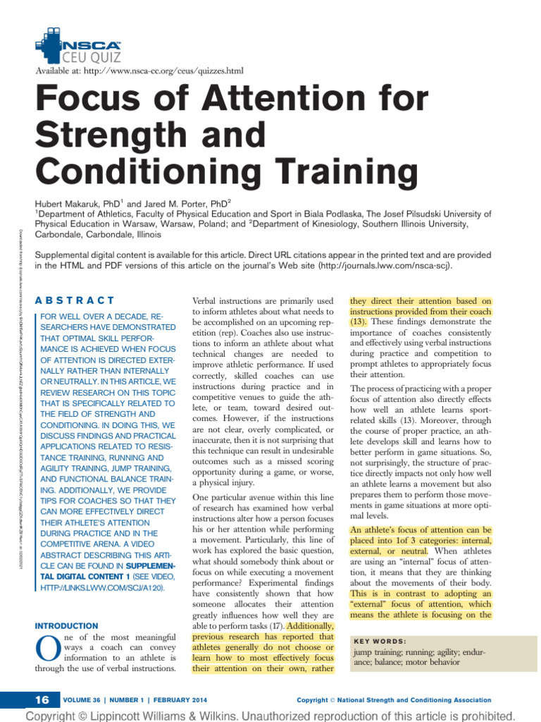 Focus of Attention in Strength Training | PDF | Strength Training ...