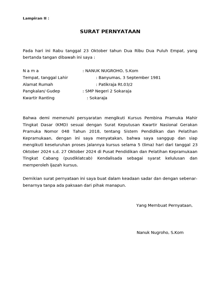 surat Pernyataan KMD (2) | PDF