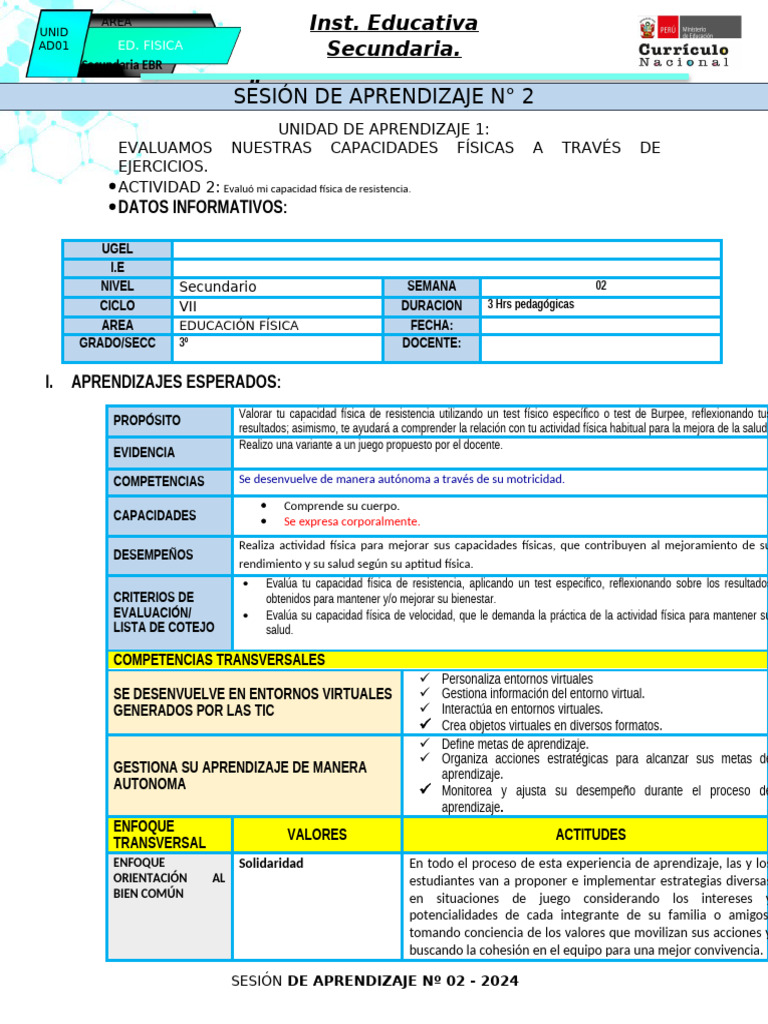 B-3°4º Ses-Act 2-E.f Und 1 | PDF | Aprendizaje | Maestros