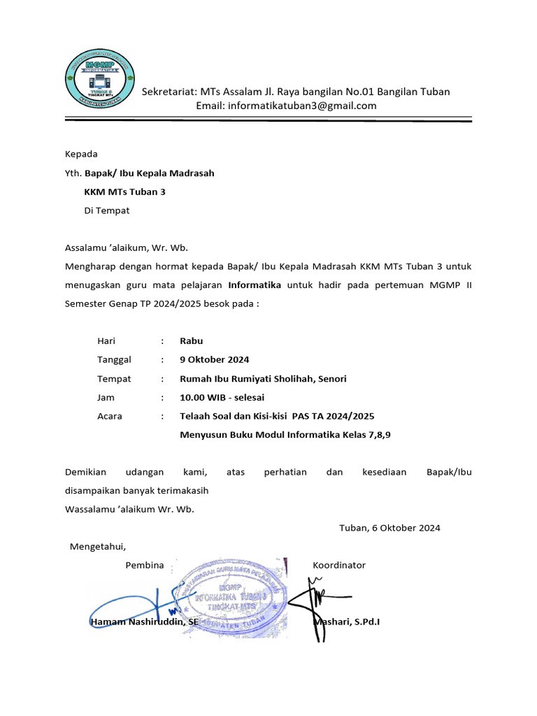Undangan MGMP | PDF
