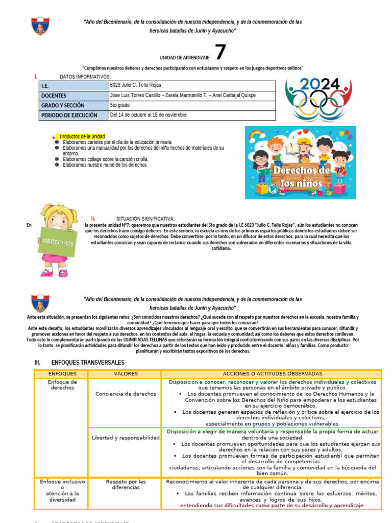 Unidad 07 5to Grado | PDF | Aprendizaje | Decimal