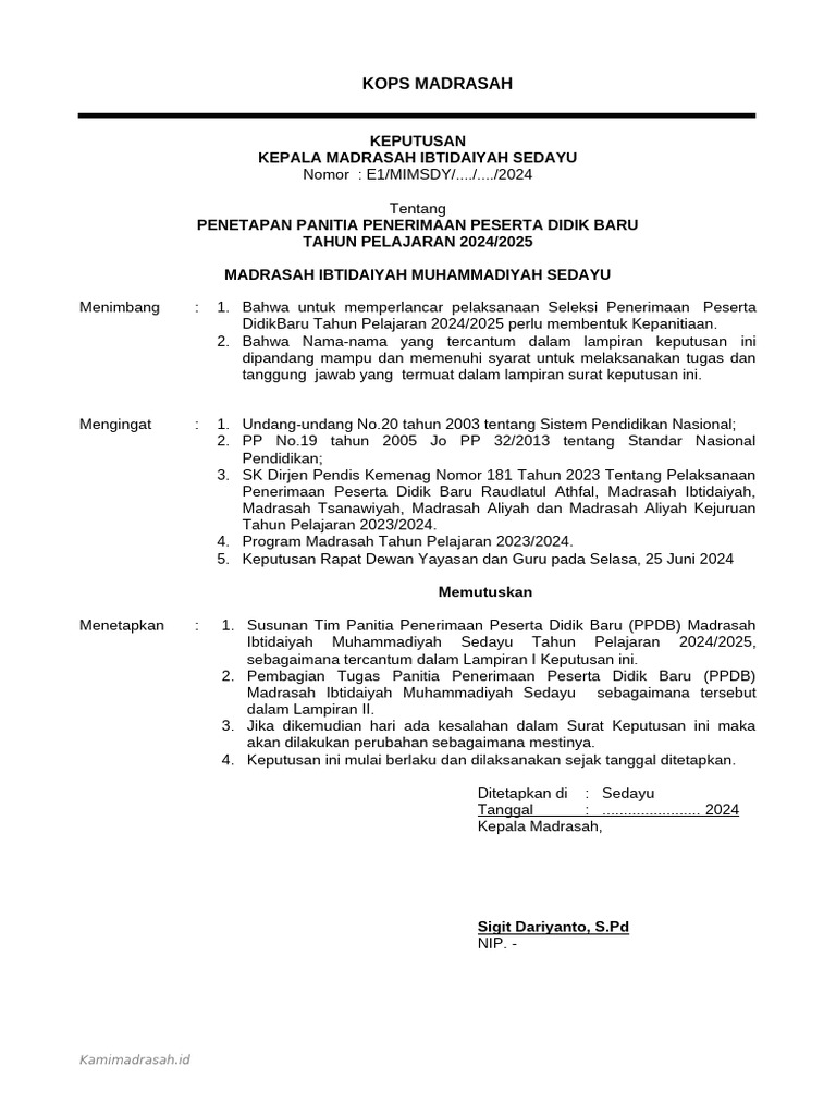 SK Panitia PPDB Madrasah | PDF | Karier & Perkembangan