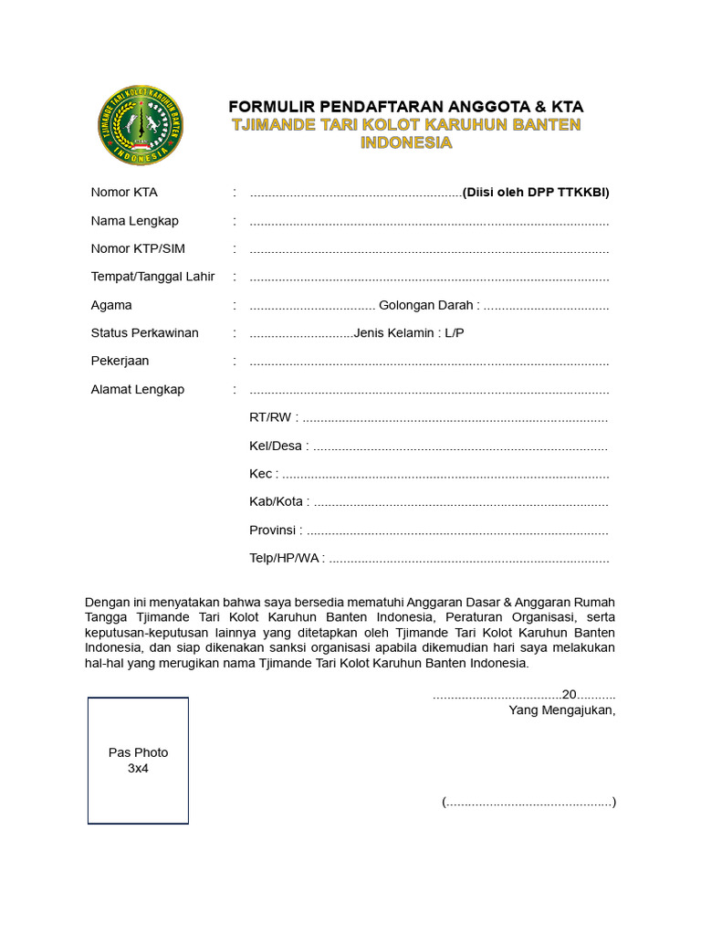 Formulir Pendaftaran Anggota | PDF