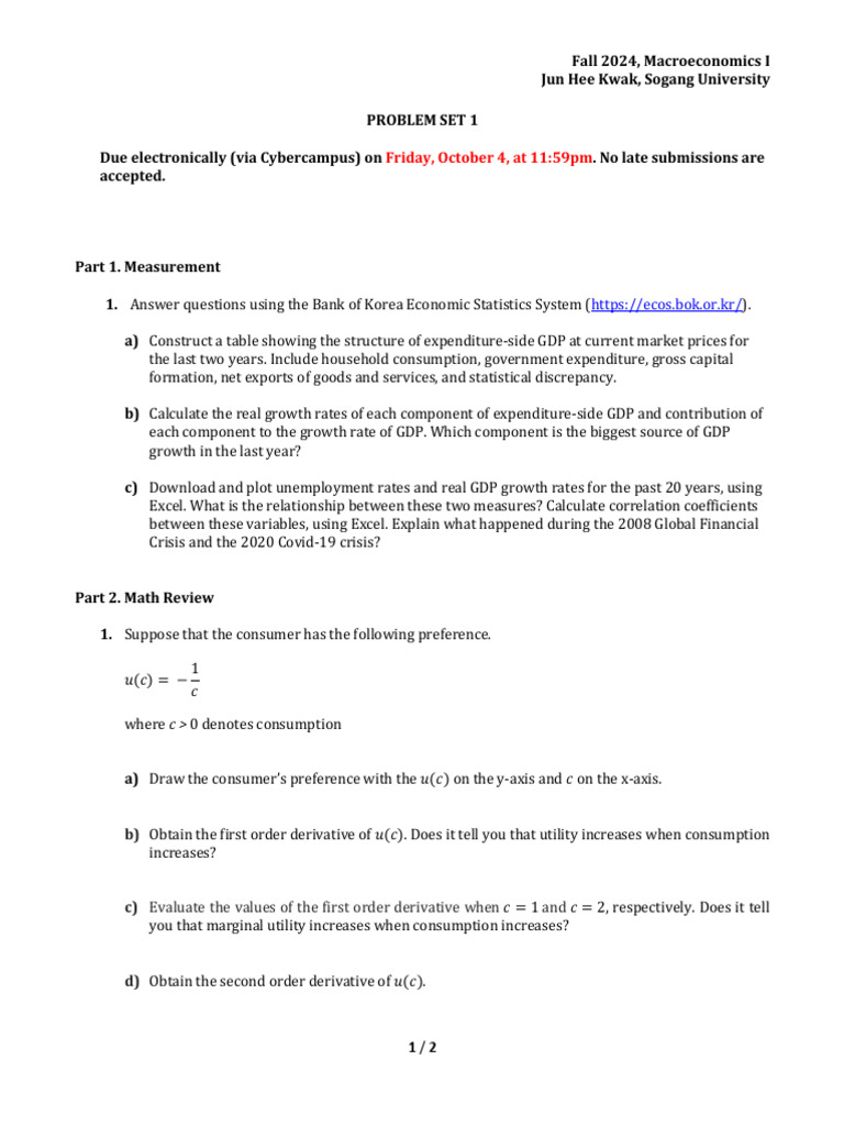 Problem Set 1 | PDF | Gross Domestic Product | Macroeconomics