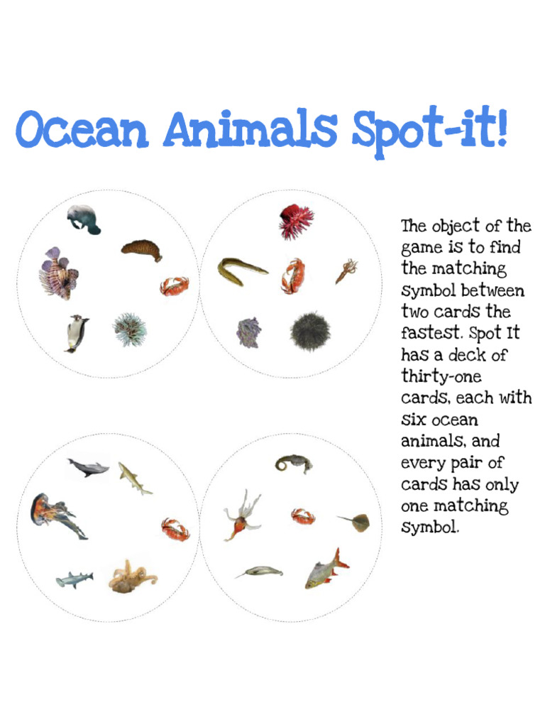 Ocean Animals Spot It | PDF | Young Adult