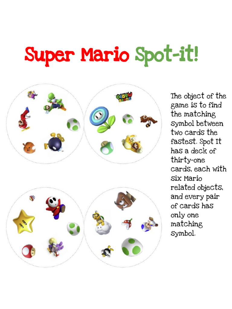 Super Mario Spot-it! Game Guide | PDF | Games & Activities