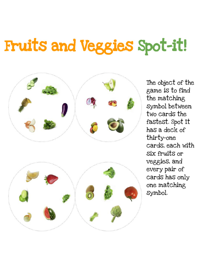 Fruits and Veggies Spot It | PDF | Games & Activities