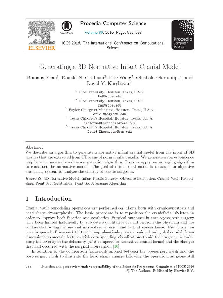 2016_Generating a 3D Normative Infant Cranial Model | PDF | 3 D Computer Graphics | Surgery