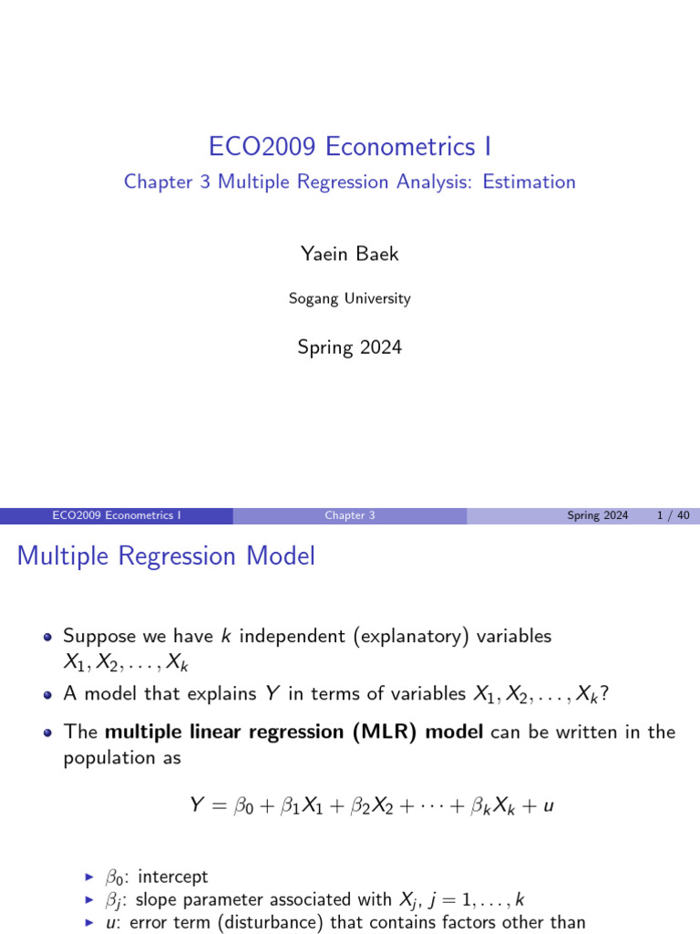 Econometrics Lecture4 MultipleRegression | PDF | Ordinary Least Squares | Linear Regression