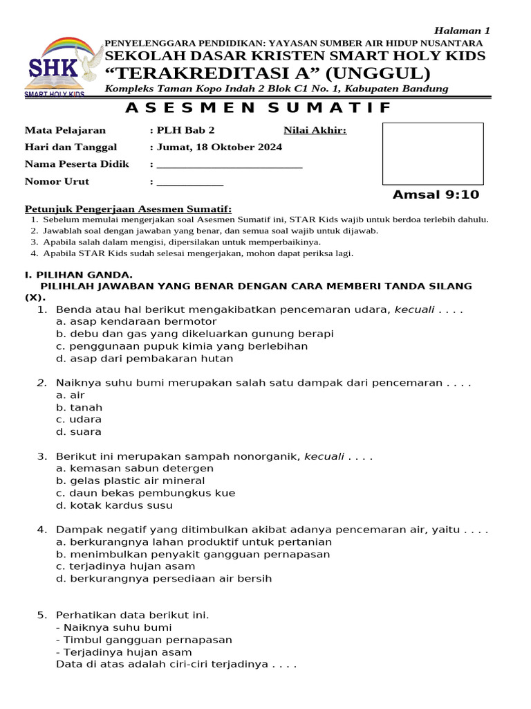Asesmen Sumatif PLH Bab 2 | PDF