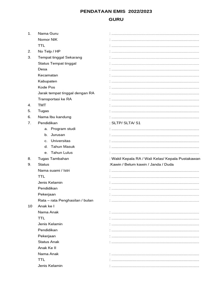 Form Isian Data Guru | PDF | Game & Aktivitas | Teknologi & Rekayasa