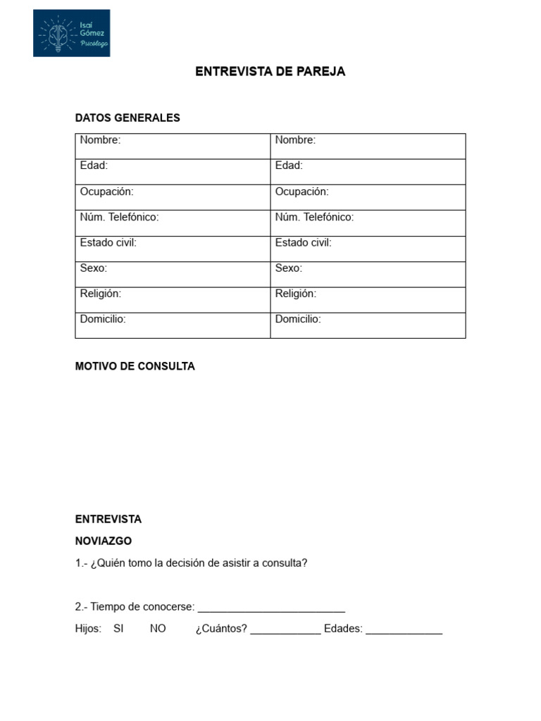 Formato de Entrevista - Pareja | PDF